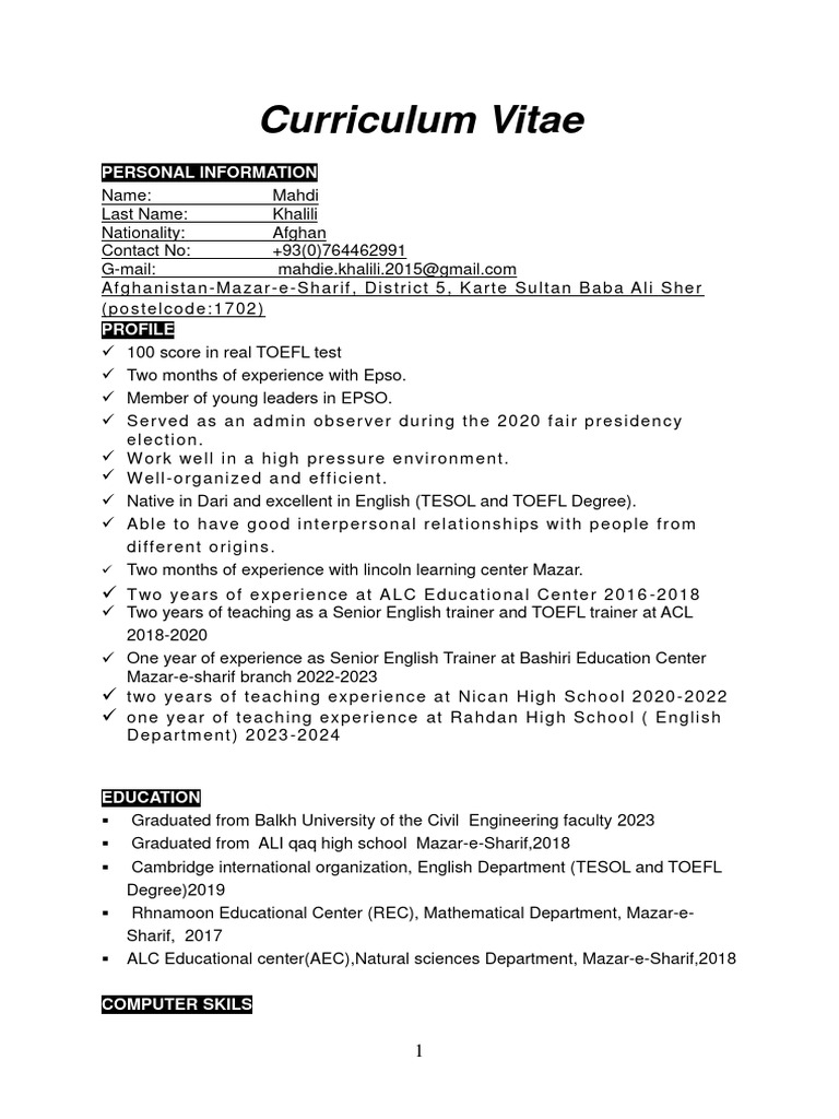 Mahdi Khalili CV - 2 | PDF | Qualifications | Languages Of The United Kingdom