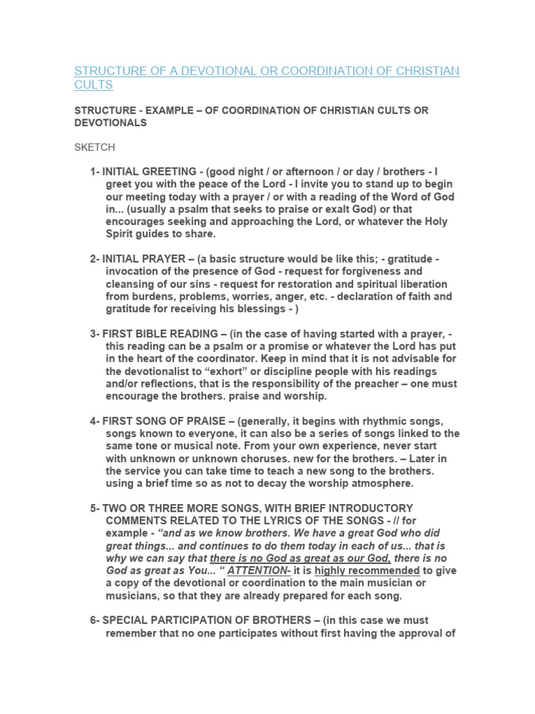 Structure of A Devotional or Coordination of Christian Worships | PDF ...