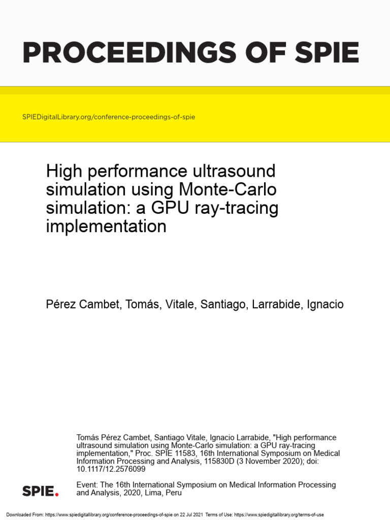 2020 Pérez Cambet High Performance Ultrasound Simulation Using Monte Carlo Simulation A Gpu