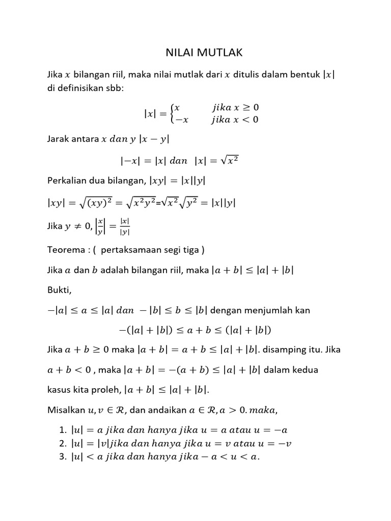 Teorema dan Bukti Nilai Mutlak | PDF