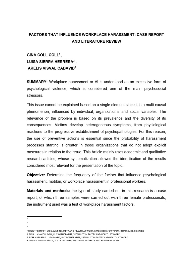 Report of Workplace Harassment Cases | PDF | Occupational Safety And ...