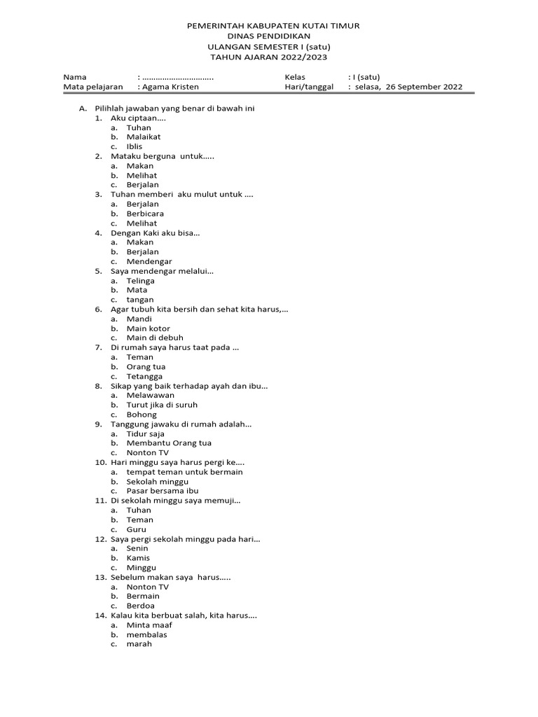 Ulangan Mid Semester I Dan II | PDF