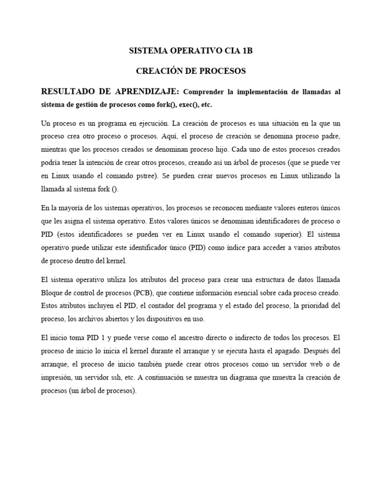 Creación y Terminación de Procesos en SO. | PDF | Proceso (Computación) | Sistema operativo