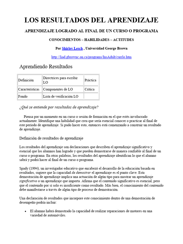 Resultados de Aprendizaje y Muestras | PDF | Aprendizaje | Evaluación