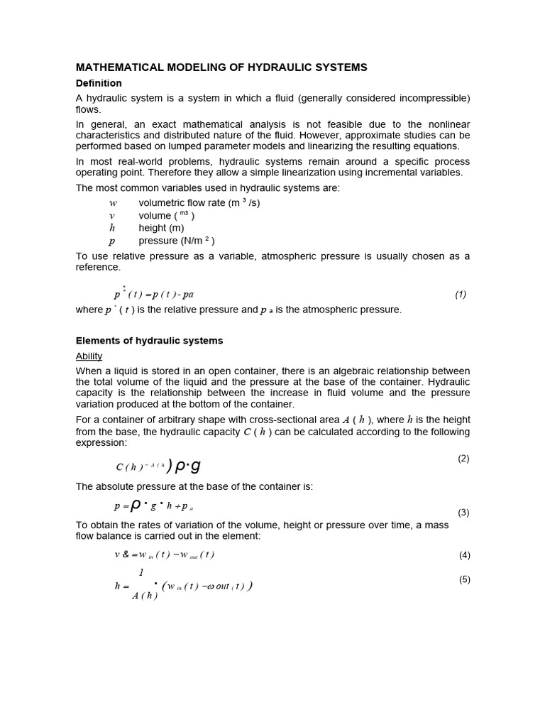 Mathematical Modeling of Hydraulic Systems | PDF | Pressure | Nonlinear System