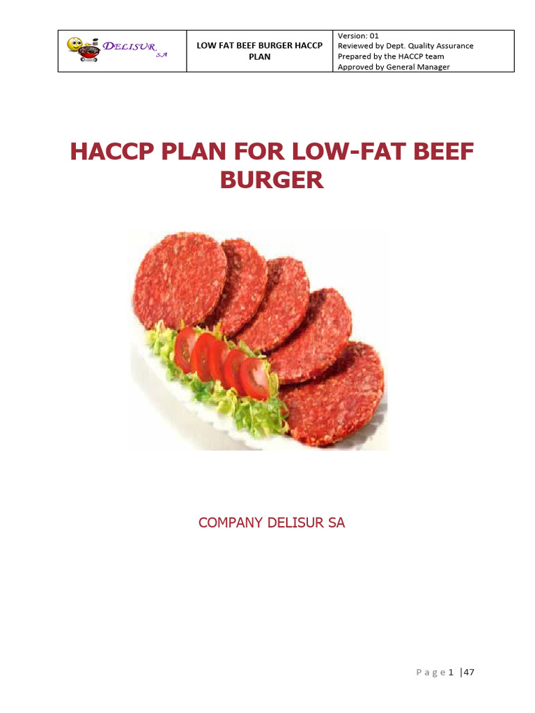 Haccp Plan For Low-Fat Beef Burger - Final | PDF | Meat | Hazard ...