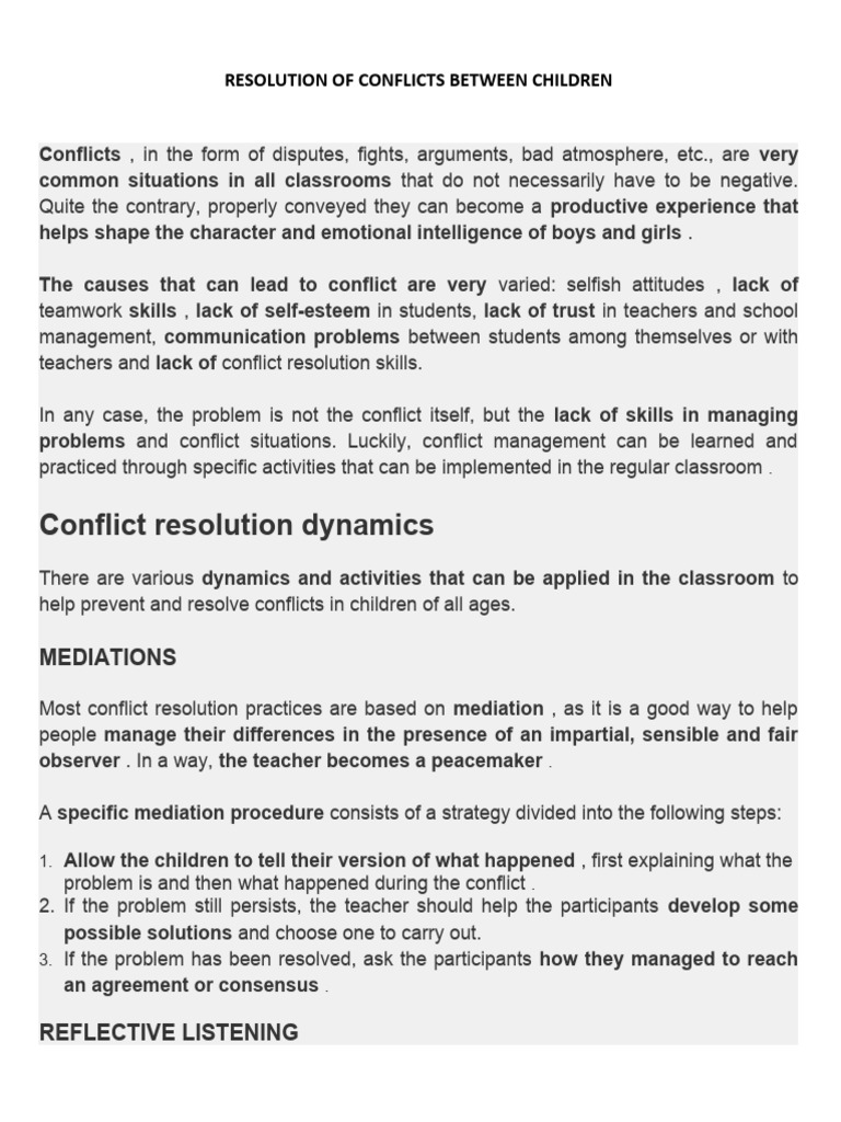 Conflict Resolution Between Children | PDF | Negotiation | Conflict Resolution