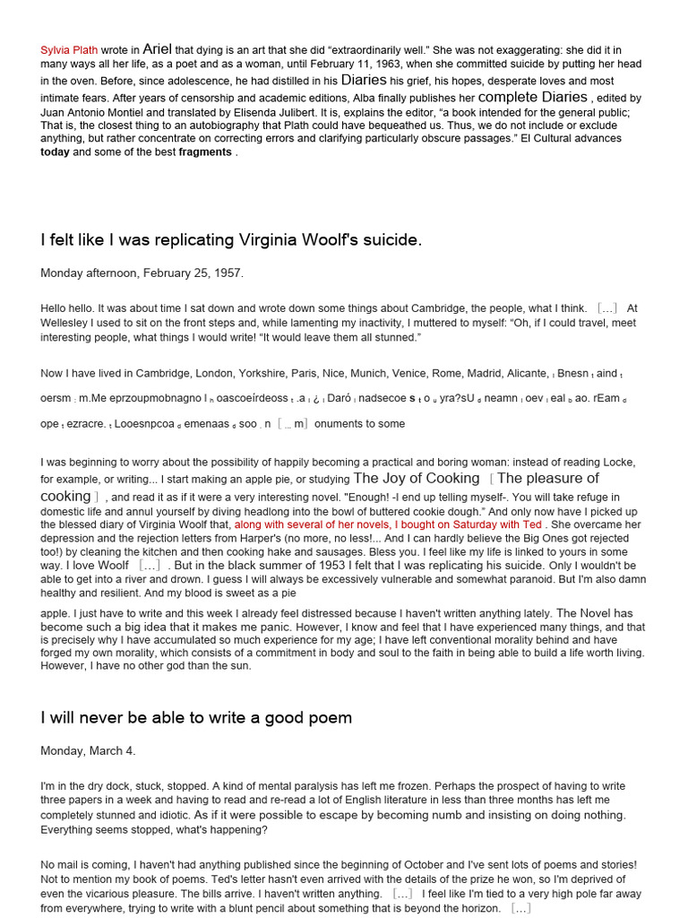 Sylvia Plath Study Diaries PDF | PDF | Sylvia Plath