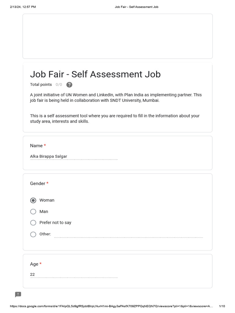 Job Fair Self-Assessment Tool | PDF | Cognition