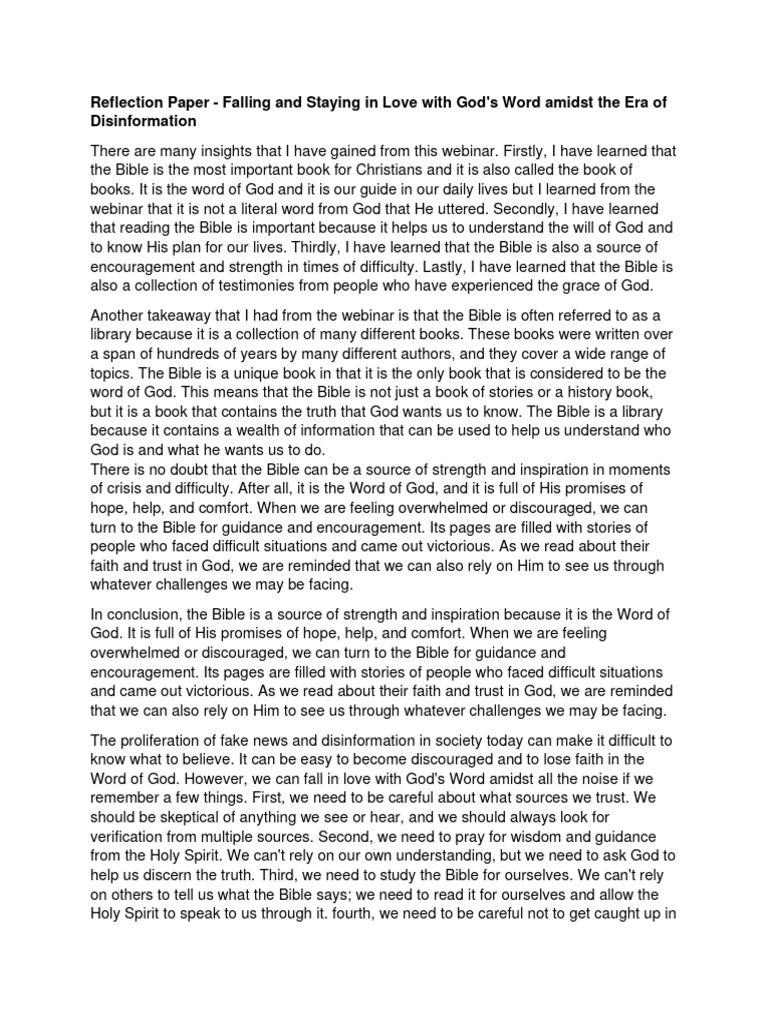 Reflection Paper - Falling and Staying in Love | PDF | Bible | Faith
