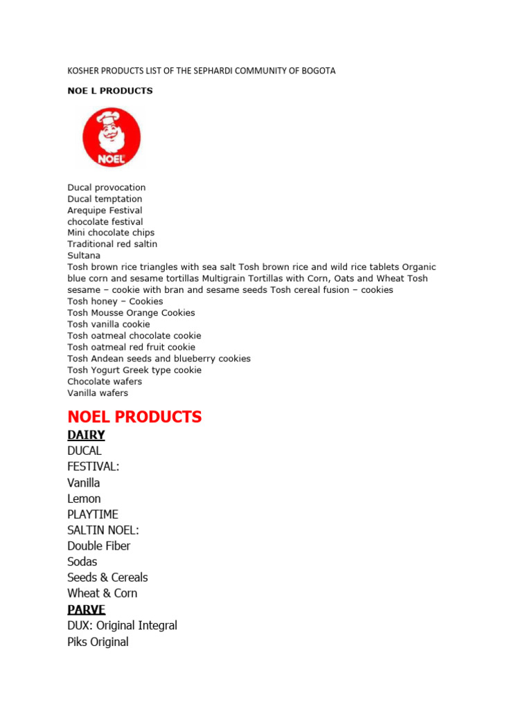 Kosher Product List for Bogotá | PDF | Chocolate | Margarine