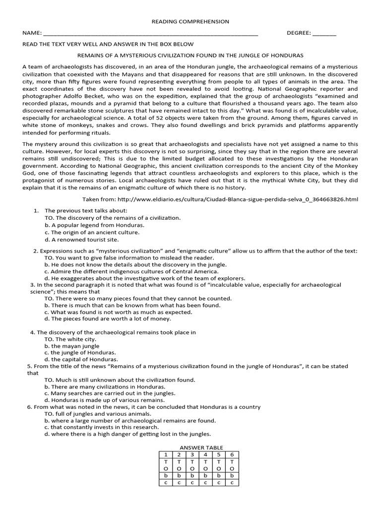 Reading Comprehension Remains | PDF | Archaeology