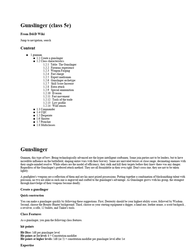 D&D 5e Gunslinger Guide | PDF | Gunfighter