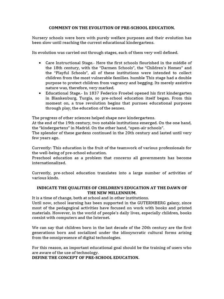 Comment On The Evolution of Preschool Education | PDF | Preschool ...