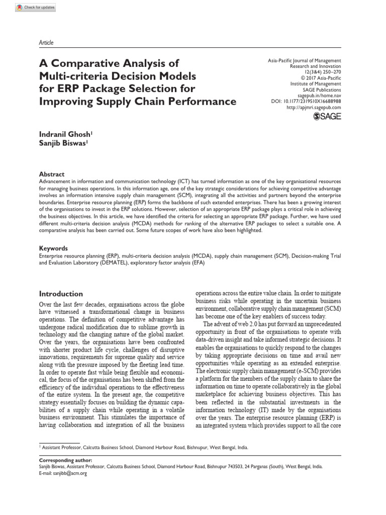 Multi-Criteria Decision Models of ERP Selection | PDF | Supply Chain ...