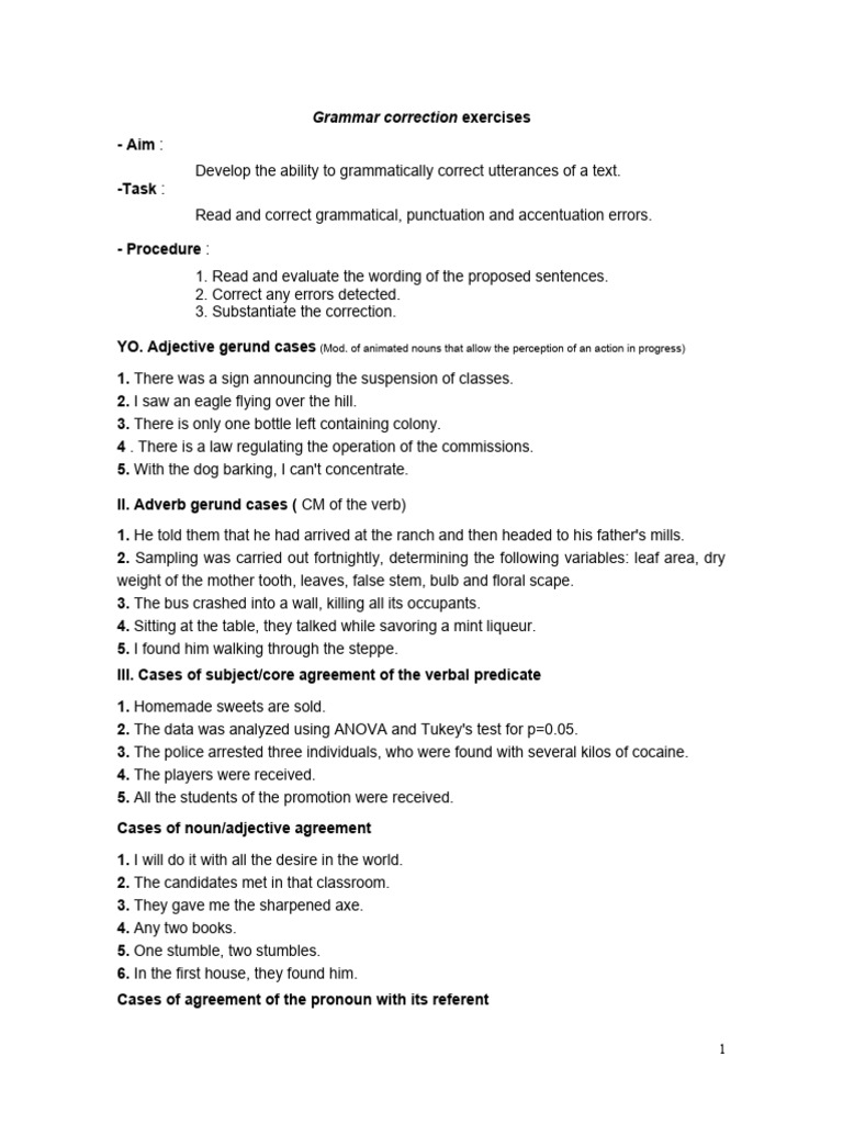 Grammar Correction Exercises | PDF | Verb | Linguistics
