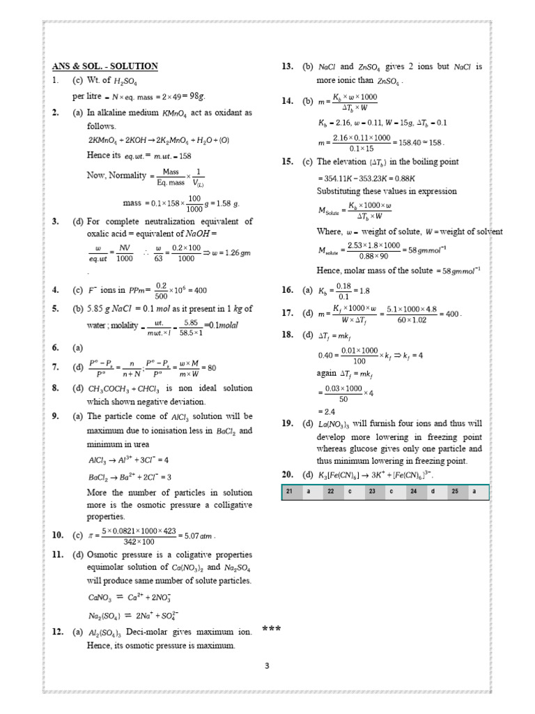 Ans & Sol - Solution - Chem - 24-6-24 | PDF | Scientific Phenomena ...