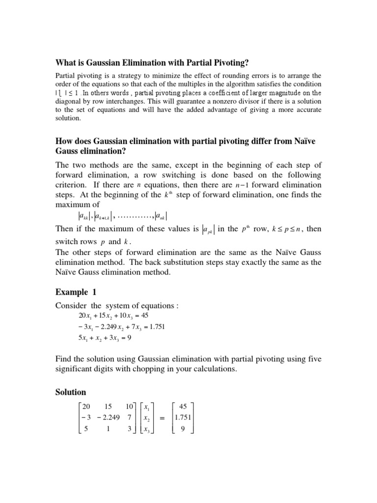 Gaussian Elimination With Partial Pivoting Pdf Discrete Mathematics Algorithms And Data 