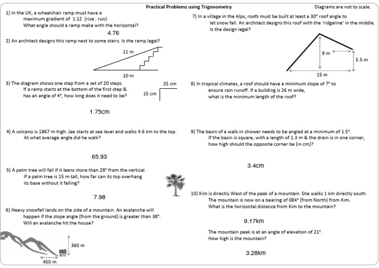 Trigonometry Practical Problems Worksheet B A4 | PDF | Slope | Mountains