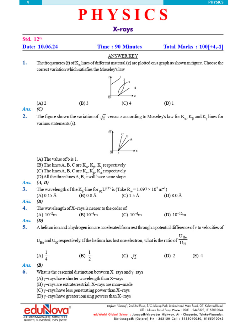 Answer Key - X-Ray - 12-6-24 | PDF | Electromagnetic Spectrum | X Ray