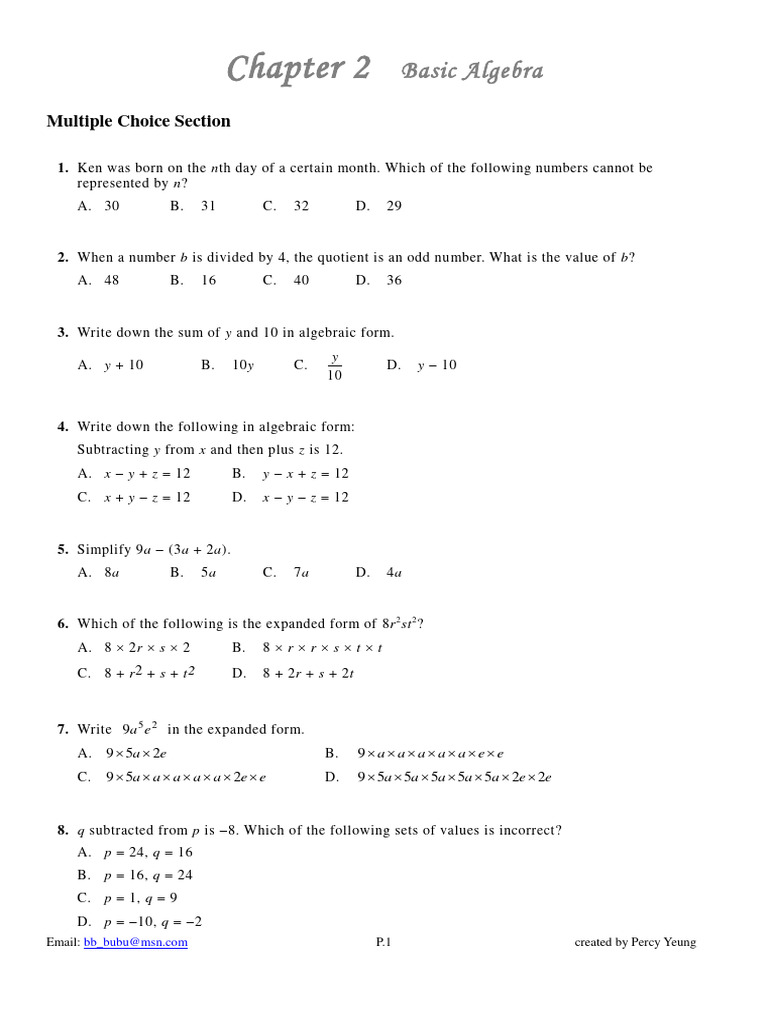 S1 Ch2 Basic Algebra Q | PDF | Rectangle | Euclidean Geometry