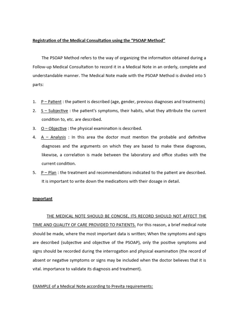 PSOAP Method and Example of Medical Note | PDF | Medical Diagnosis | Physical Examination