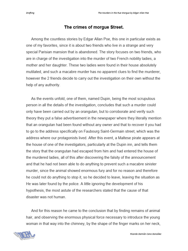 Morgue Street Crime Summary | PDF | C. Auguste Dupin | The Murders In ...