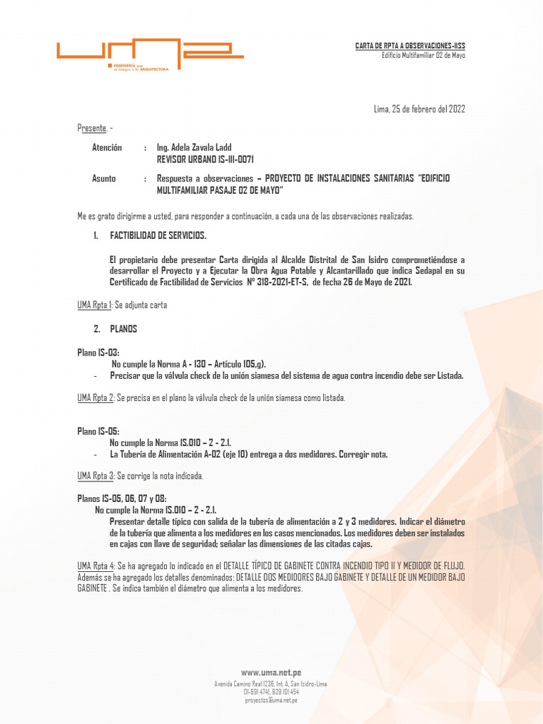 220225-IISS-Rpta Obs-RRUU-Edif. Dos de Mayo | PDF