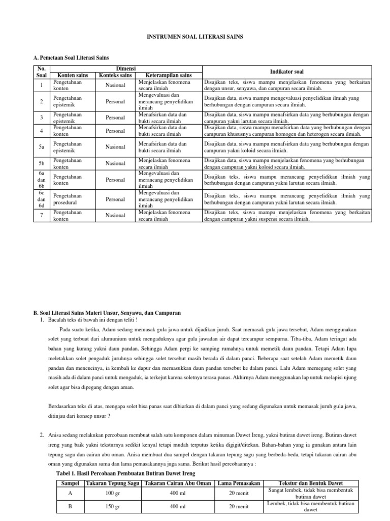 Instrumen Soal Literasi Sains | PDF