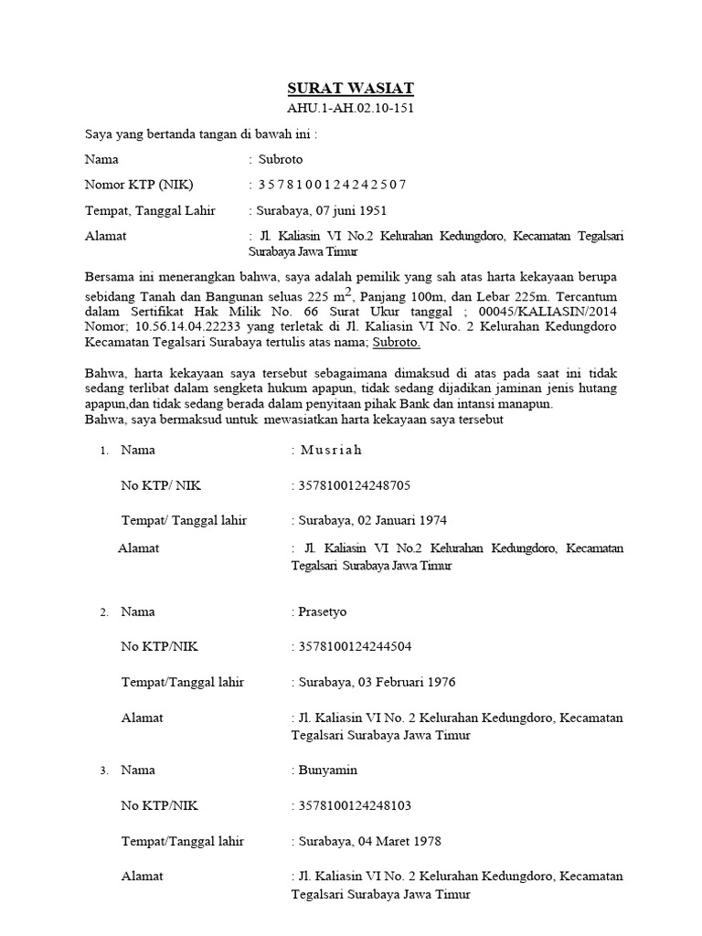 Surat Wasiat Subroto Fix | PDF