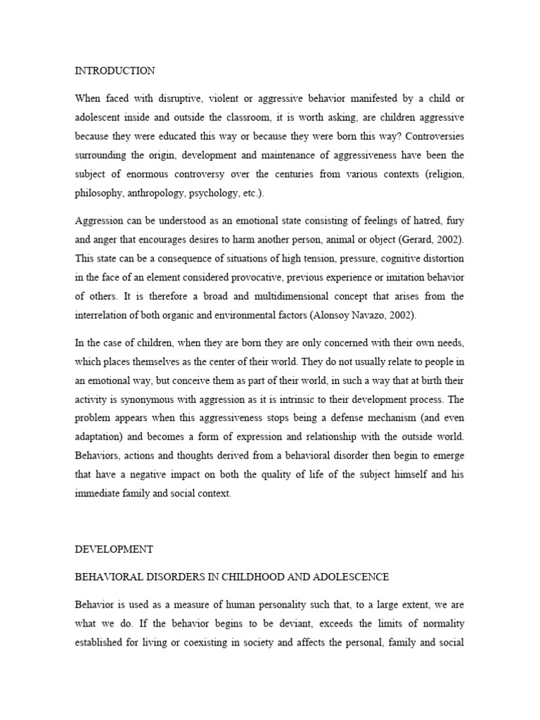 Behavioral Disorders Essay | PDF | Mental Disorder | Aggression