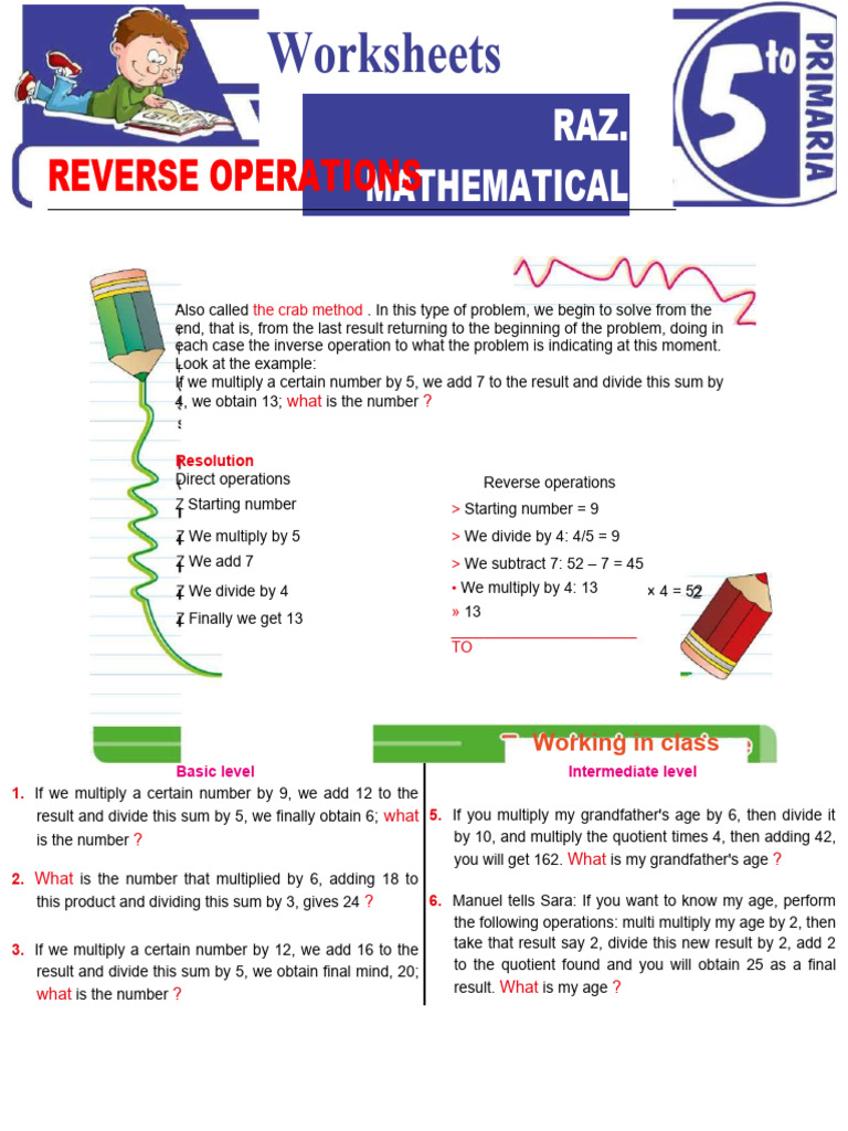 Reverse Operations For Fifth Grade of Primary | PDF | Multiplication ...