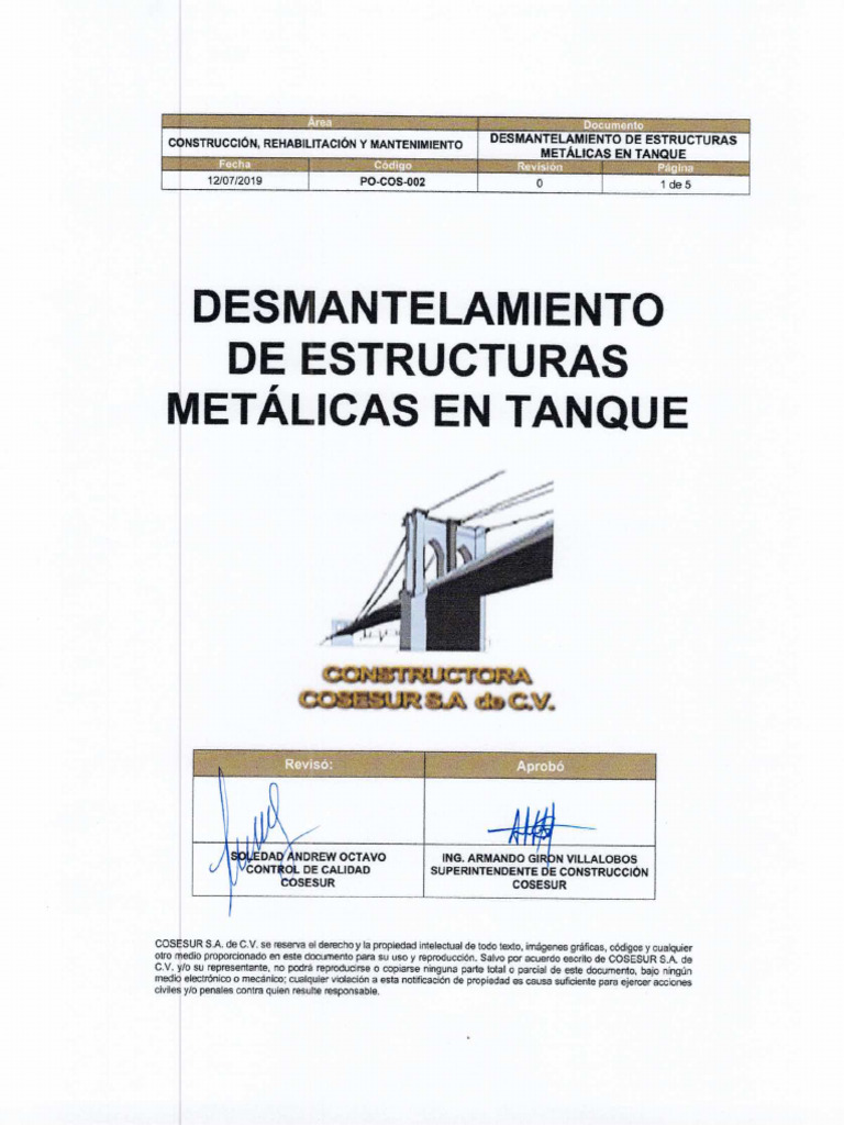 Po-Cos-002 Dsmtlmnto Estructuras Del Tanque | PDF