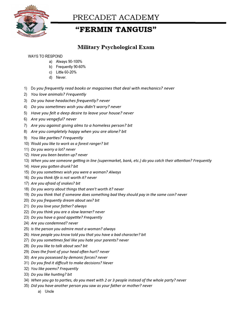 Military Psychological Examination | PDF