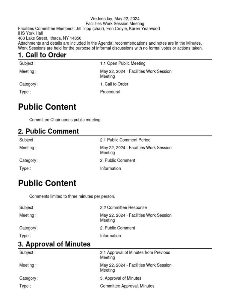 ICSD BOE - Facilities Work Session Meeting-05-22-2024 | PDF | Government