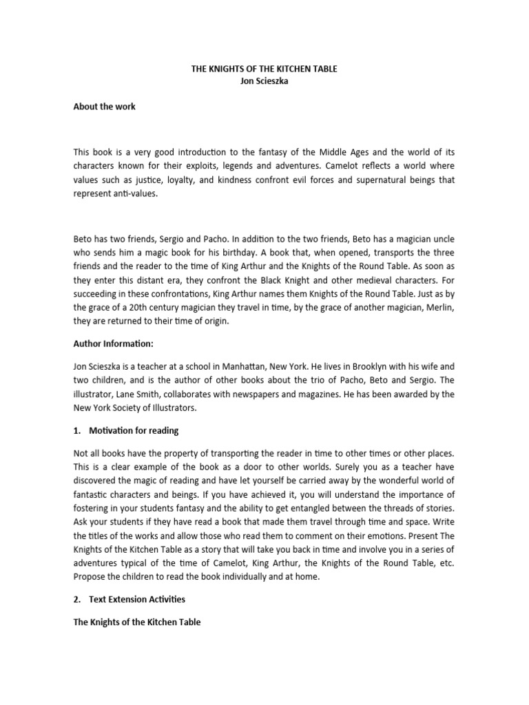 SUMMARY THE KNIGHTS OF THE KITCHEN TABLE Jon Scieszka | PDF | King ...