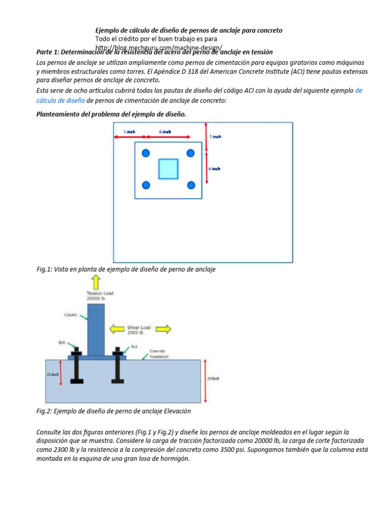 Cálculo Del Diseño de Pernos de Anclaje de Hormigón | PDF | Hormigón | Tornillo