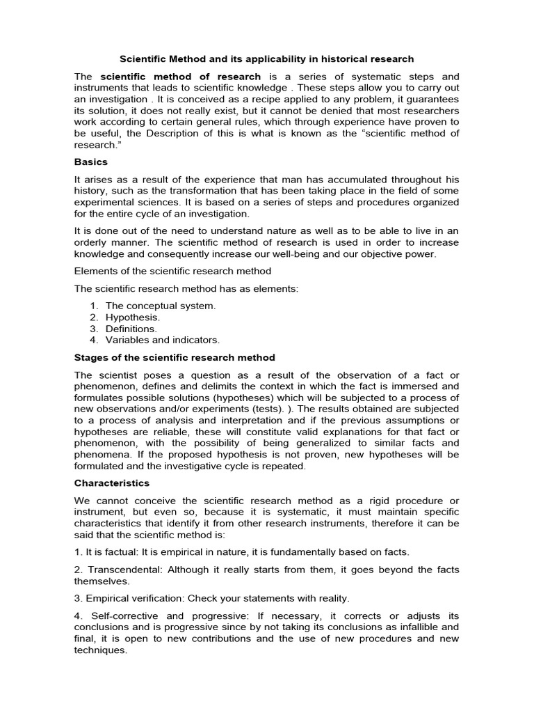 Scientific Method and Its Applicability in Historical Research | PDF ...