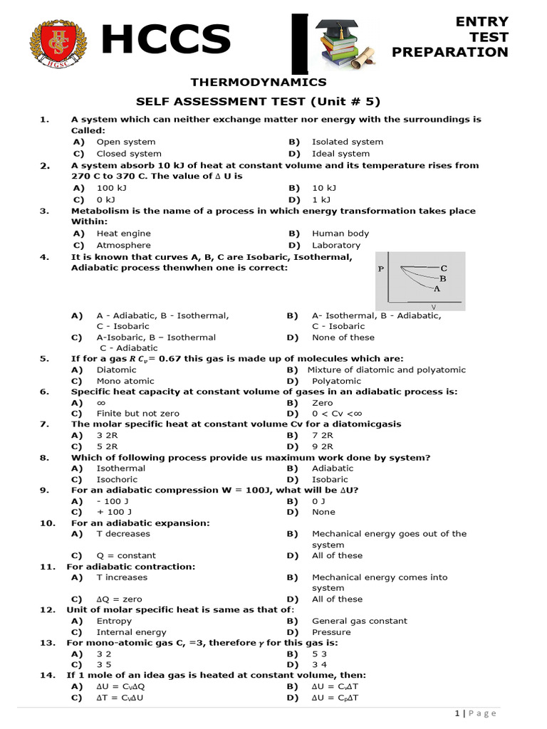 UNIT 5 (THERMODYNAMICS) Physics (Self Assessment 5) | PDF | Heat | Gases