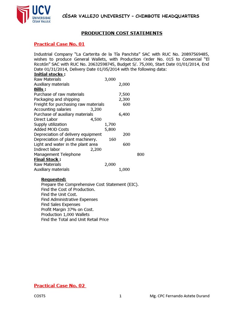 Practical Cases Production Cost Sheet | PDF | Cost Of Goods Sold | Inventory