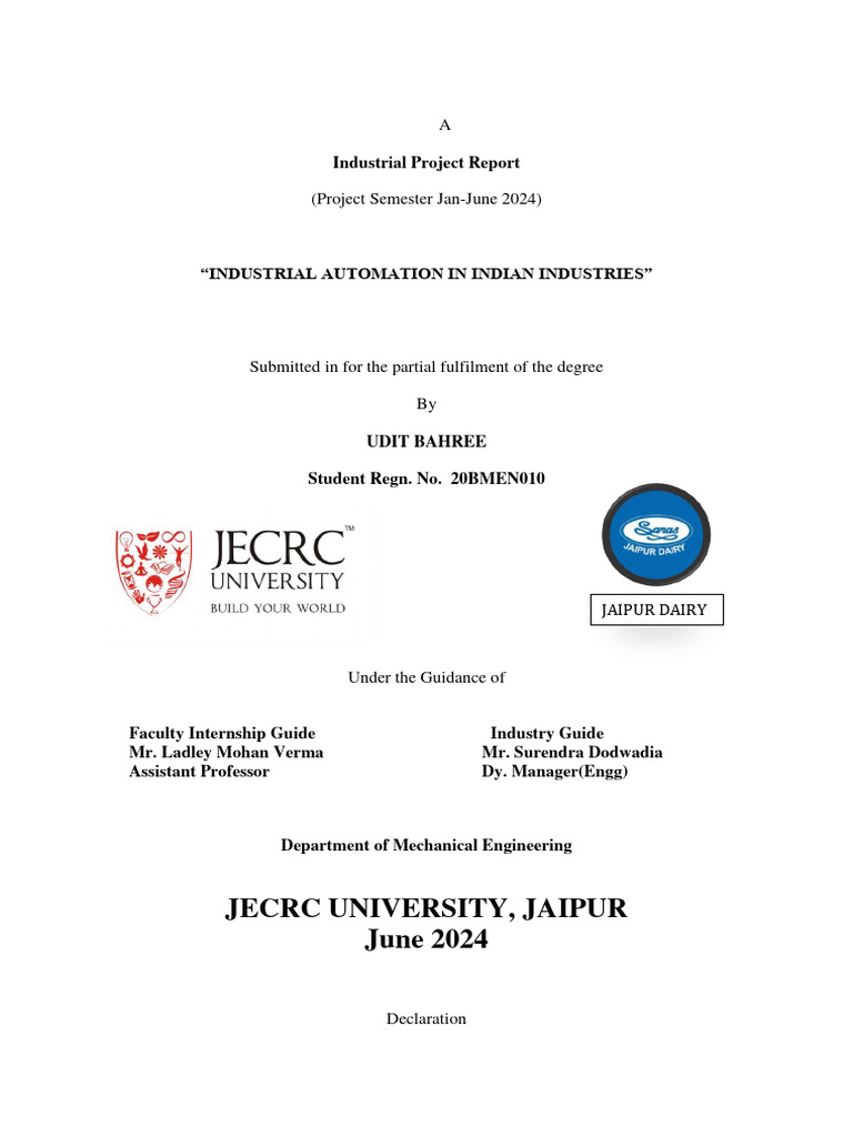 Mid Term Internship Report Udit Bahree | PDF | Automation | Boiler