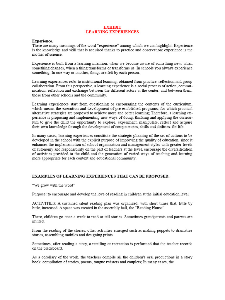 Example of Learning Experiences | PDF | Experience | Learning