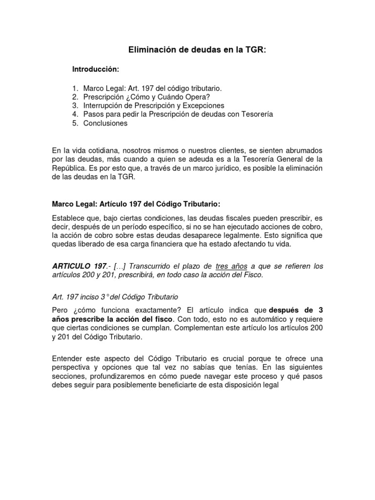 Eliminaci+ N de Deudas en La TGR | PDF | Estatuto de limitaciones | Deuda