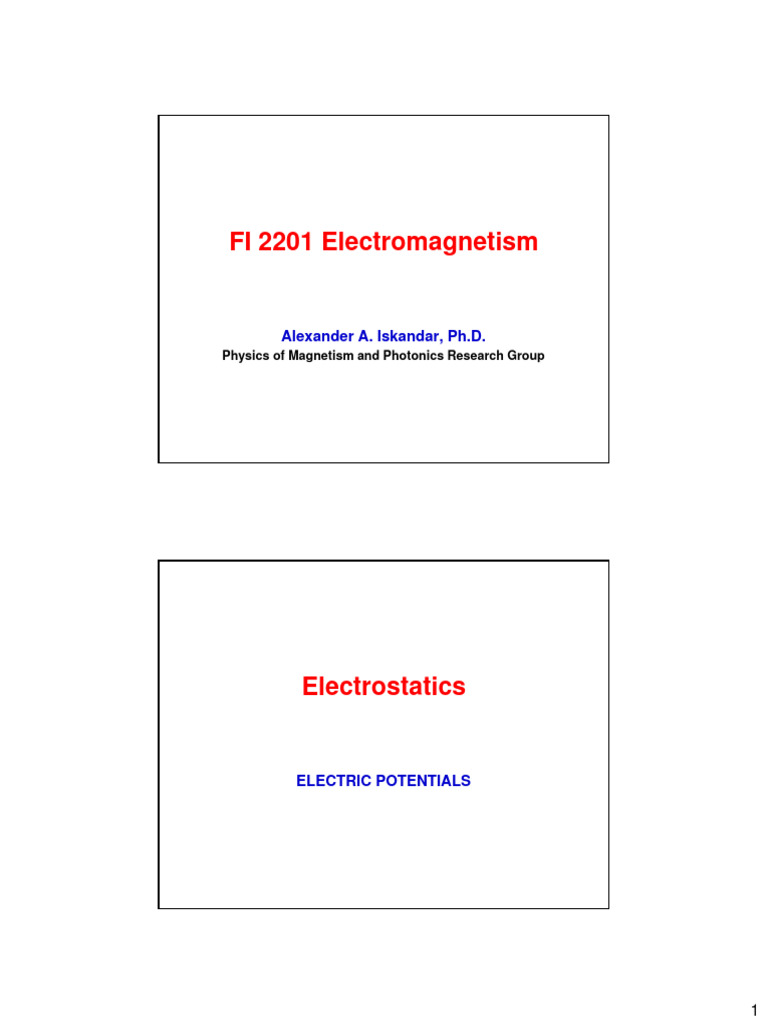 Handout Lecture05 Electrostatics Electric Potentials | PDF | Electric Field | Electrostatics