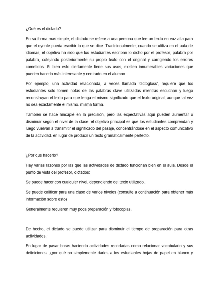 ¿Qué Es El Dictado? | PDF | Palabra | Salón de clases