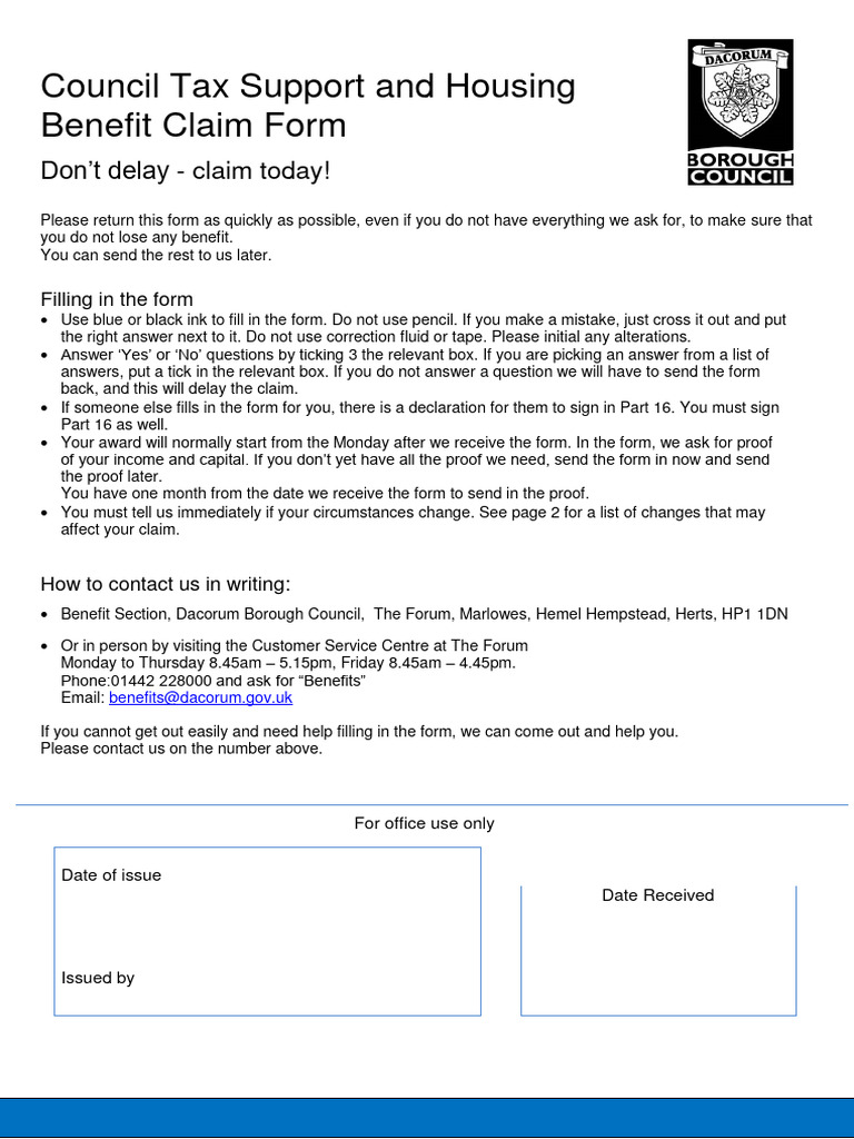 Council Tax Support Claim Form Guide | PDF | Pension | Welfare