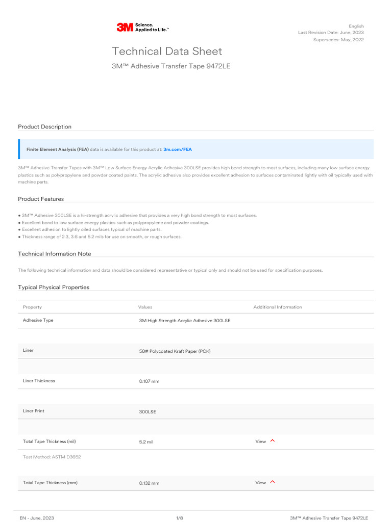 3M™ Adhesive Transfer Tape 9472LE - 20240628 | PDF | Adhesive | Safety