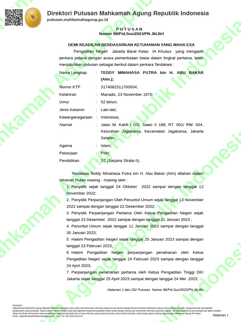 Putusan PN Jakbar 96 Pid Sus 2023 PN JKT BRT | PDF