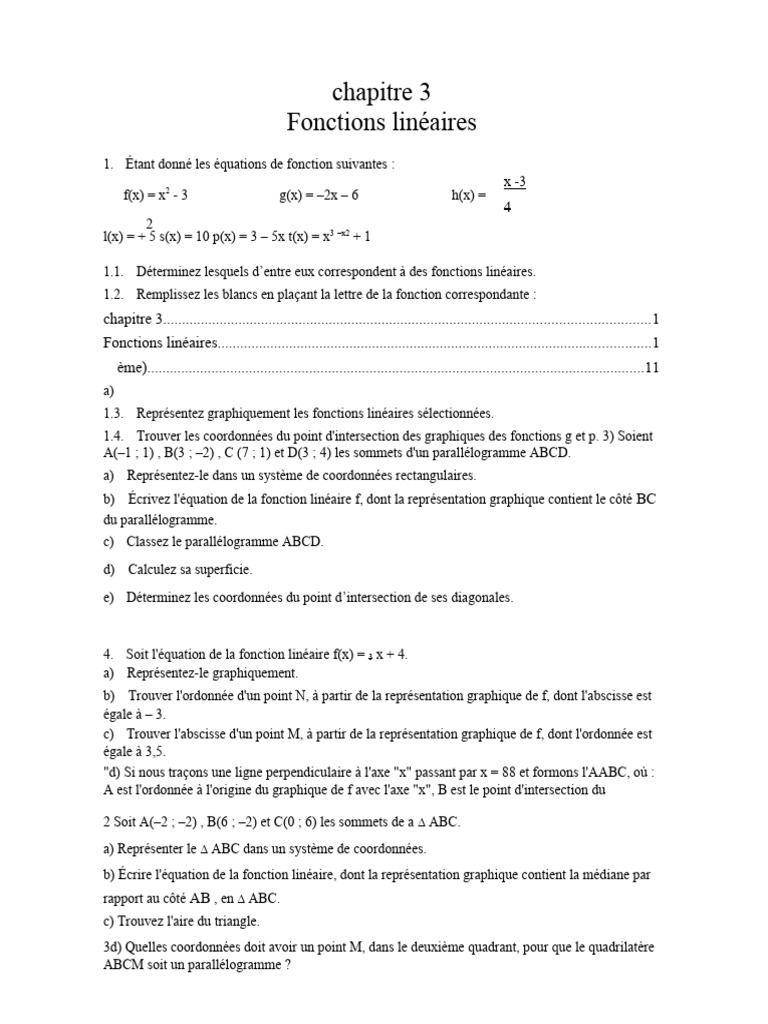 Fonctions Linéaires | PDF | Coordonnées cartésiennes | Équations