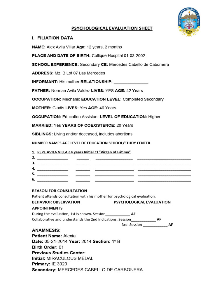 Psychological Evaluation for Alex Villar | PDF | Menstruation